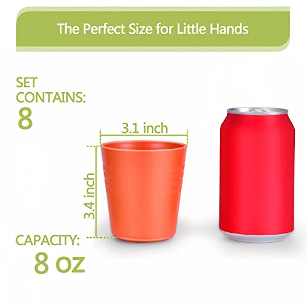 【Set of 8】Reusable Wheat Straw Drinking Cups - 8 Ounce Unbreakable Water Cups - Stackable BPA Free Small Drinking Glasses Set -Dishwasher Safe for Home Kitchen Parties Camping Supply