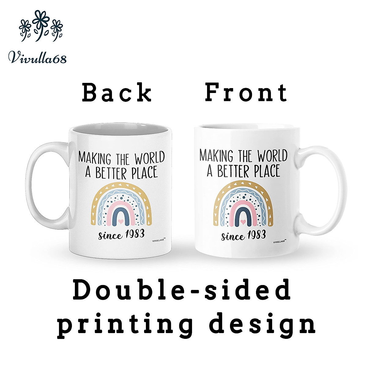 Vivulla68 40th Birthday Gifts Women, 1983 Birthday Gifts For Women, 40 Year Old Birthday Gifts For Women, 40th Birthday Gift Ideas, 40 Birthday Gifts For Women, 40th Birthday Cups, Forty Mug