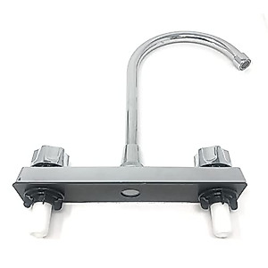 Chromed Surface Two-Handle Tall Stainless Steel Spout Plastic Body Kitchen Faucet [1035 P] 8-Inch Center Hole Ideal for RV's or Rental Apart...