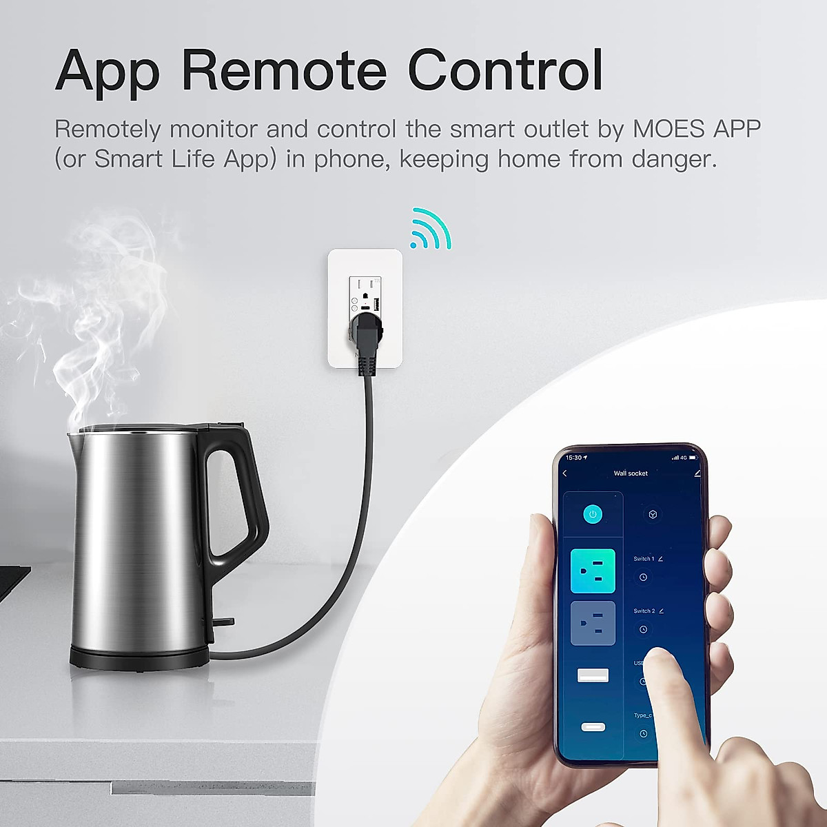 MOES WiFi Smart Outlet Extender Shelf Multi Outlets with 2AC Electrical Socket Splitter Wall Plug Expander with Nightlight Relay Status and Light Mode, 2x1000W, White Removable Shelf