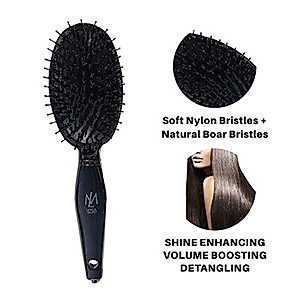 Leyla Milani Hair Detangler Brush - Miracle Brush Human Hair Brushes for Sensitive Scalp, Gentle Detangling, Shine, Volumizing, Nylon Boar Bristle, Best Paddle Brush for Women, Men, Kids (Black)