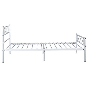 SimLife Metal Platform Bed Frame with Two Headboards Mattress Foundation/Slat Support/No Box Spring Needed, White Twin