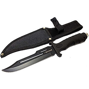 10.5" Black Hunting Knife Rubber Handle with Sheath
