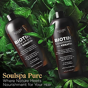 SOULSPA PURE Biotin Shampoo and Conditioner Set with Keratin - Advanced Anti-Thinning, Hair Growth & Repair Formula - Soothes Scalp, with Tea Tree Oil & DHT Blockers - for Men & Women - 16 fl oz each