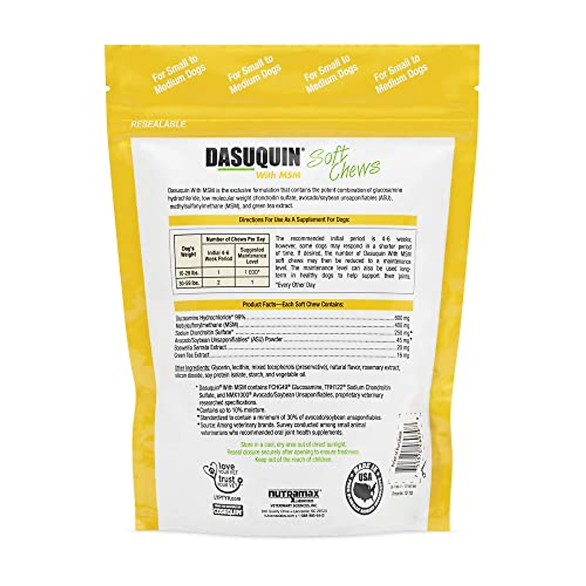 DASUQUIN MSM Soft Chews for Small to Medium Dogs, 1.1 lbs., Count of 84, 6.25 in