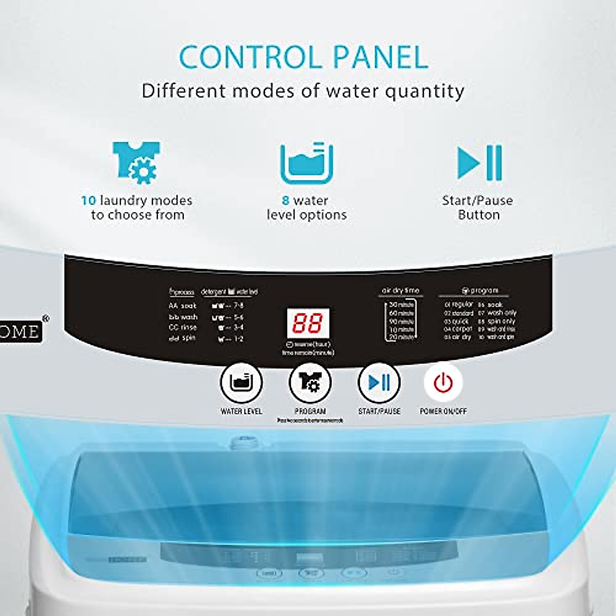 VIVOHOME 2 in 1 Portable Compact Full Automatic Washing Machine with Built in Drain Pump Spin Dryer 8 Laundry Modes and 10 Water Levels for Apartments 1.32cu.ft 13 lbs Capacity