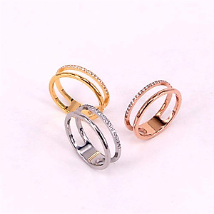 IFUAQZ Women's Stainless Steel Cubic Zirconia Ring Knuckle Midi Stacking Double Lines Eternity Bands Silver Size 6