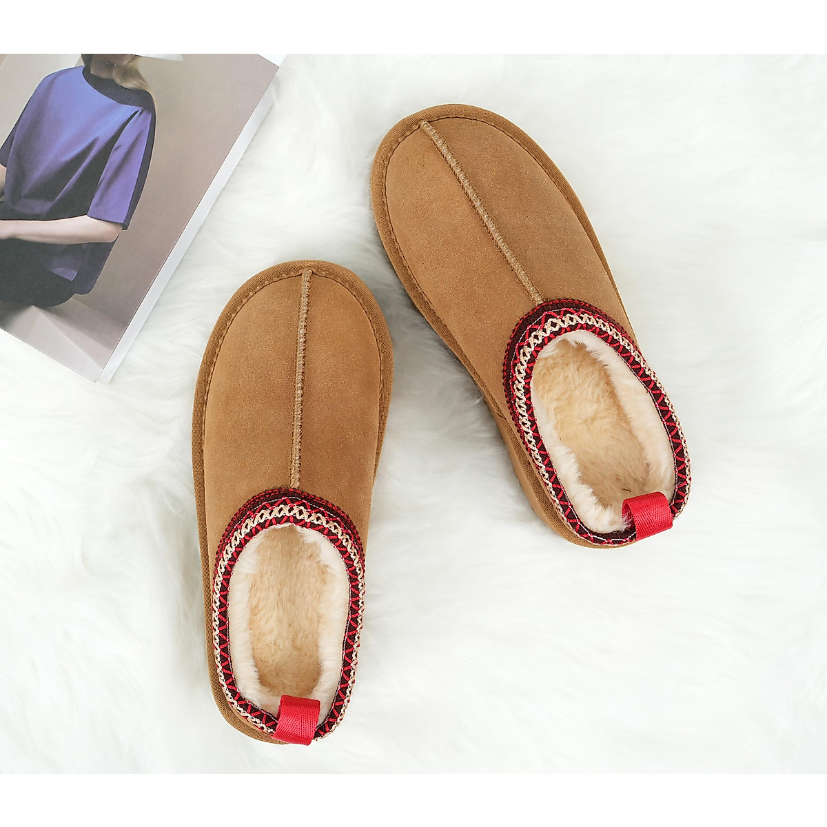 SMajong Women Winter Snow Boots Thickened Flat Boots Fur Lined Warm Durable Shoes Home Slippers Casual Shoes Brown 8.5 US (sole size 40)