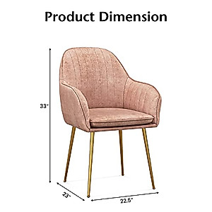 Giantex Modern Dining Chairs Set of 2 - Upholstered Arm Dining Chair with Steel Legs, Thick Sponge Seat, Non-Slipping Pads, Modern Leisure Chair for Dining Room, Living Room, Bedroom, Pink
