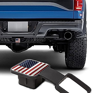 Ajxn 1 PC Universal Tow Hitch Covers, Trailer Hitch Cover Tube Plug Insert, Car Exterior Accessories, Receiver Tube Hitch Plug, Tube Cover with Bracket, for Vehicles, Tow Truck (American Flag Red)