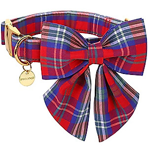 FLOYINM Christmas Cotton Dog Collar with Sailor Bow Red and Blue Plaid Puppy Collar for Small Medium Large Dog (Color : Black, Size : X-Small)