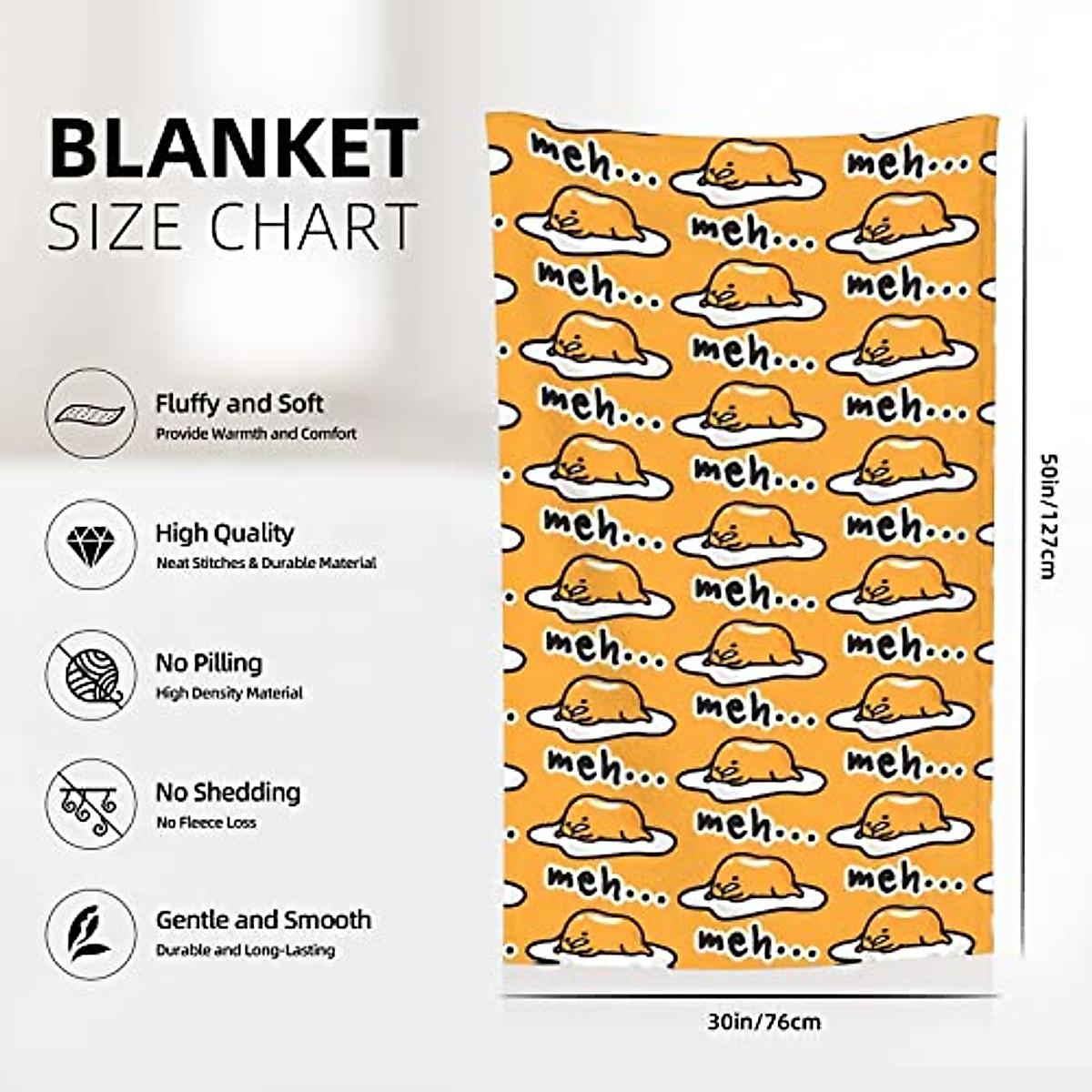 Gudetama Cute Fleece Blanket - All Season 300GSM Lightweight Plush Fuzzy Cozy Soft Flannel Throw Blanket for Bed Sofa Couch Travel Camping 30x50 inches