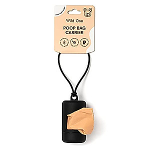 Wild One Poop Bag Holder and Dispenser for Dogs with Leash Attachment, Leak Proof, Easy Twist Top for Refills, Includes 1 Roll, Black