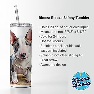 Miniature Bull Terrier Dog Illustration Skinny Tumbler 20oz with Straw Insulated Water Bottle Gift