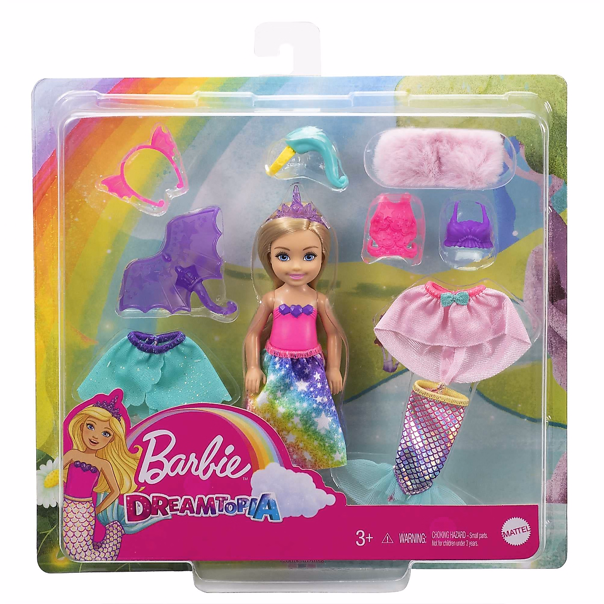 Barbie Dreamtopia Chelsea Doll & Dress-Up Set with 12 Fantasy Fashions & Accessories Themed to Royals, Mermaids, Unicorns & Dragons