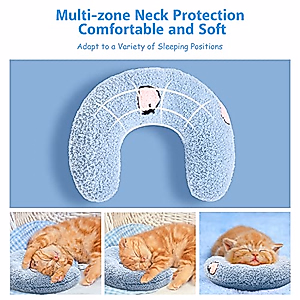 ucho Pillow for Cats, Ultra Soft Fluffy Pet Calming Toy Half Donut Cuddler, U-Shaped Pillow for Pet Cervical Protection Sleeping Improve- Blue