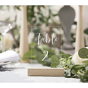 UNIQOOO 5 Pack Wood Table Number Stands | 1/8” Thick Acrylic Sign Holders | Oak Wood Display Stands | Place Card Holder, Perfect for Retail Shop Wedding Dinner Party, Events Decoration, Retail Shop