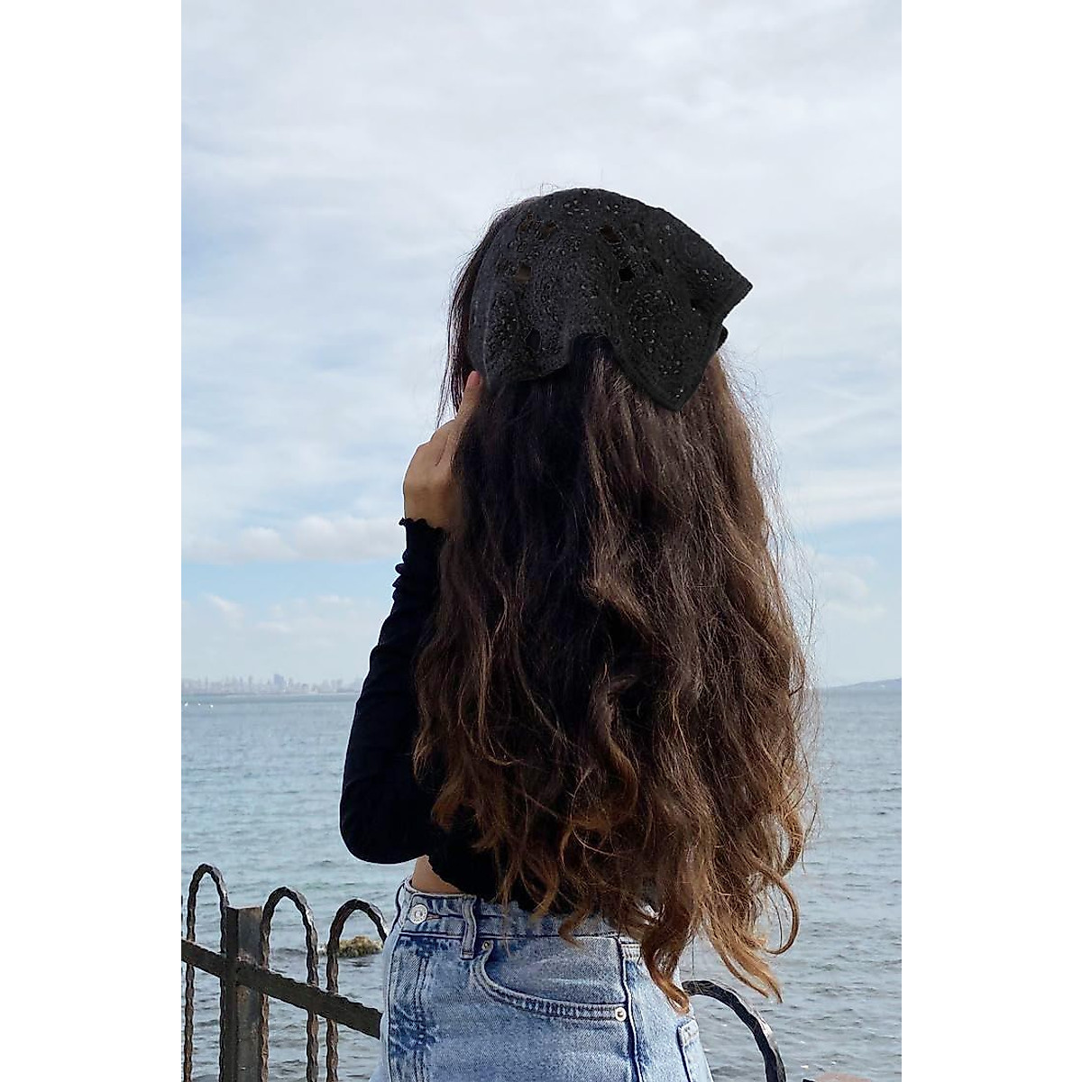 Crochet Bandana Headbands Head Kerchief for Women Crochet Knitted Headwrap Handmade Vintage Hair Bandanas 2 Pcs