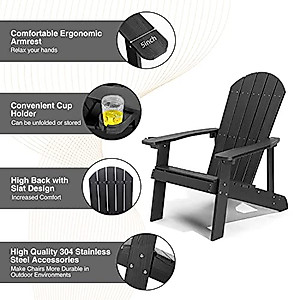 hOmeQomi Adirondack Chair, All Weather Resistant Plastic Chairs with Cup Holder, 5 Easy Steps to Install, Outdoor Chairs for Patio, Garden, Backyard Deck, Lawn, Fire Pit - Black