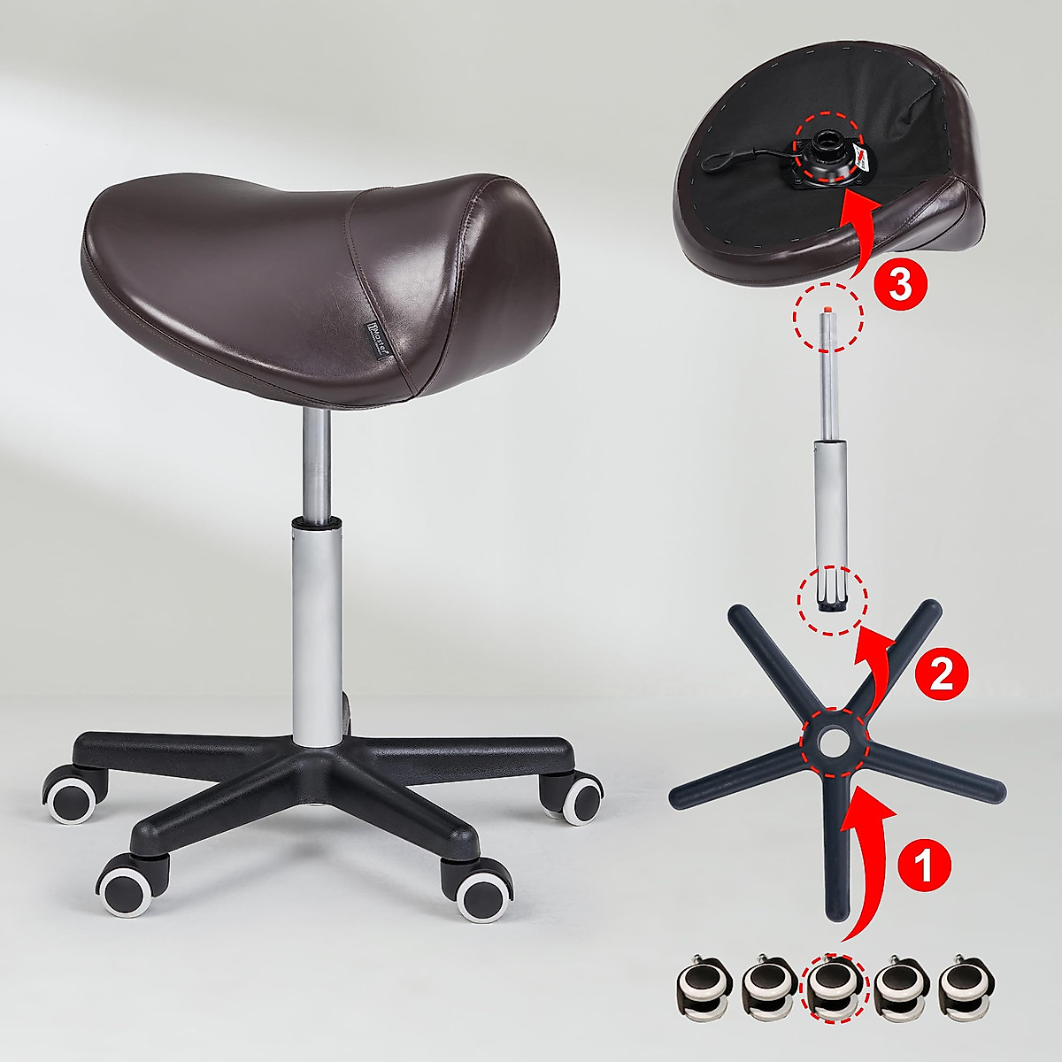Master Massage Ergonomic Saddle Chair-Saddle Stool- Hydraulic Swivel Rolling Chair-Salon Clinical Tattoo Dentist Clinic Stool, Spas, Salons Stools, Workshop Office-Coffee