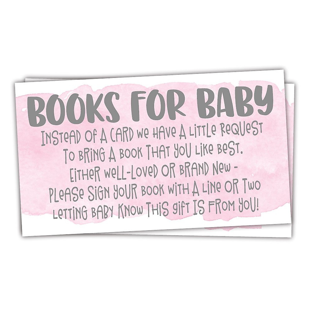 50 Pink Watercolor Books for Baby Shower Request Cards - Invitation Inserts - Girl Baby Shower