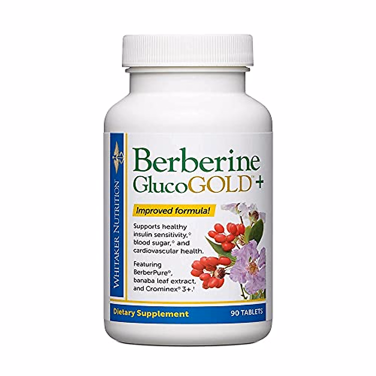 Dr. Whitaker's Berberine GlucoGOLD+, Supplement with Berberine, Concentrated Cinnamon, and Banaba Leaf Extract (90 Tablets)