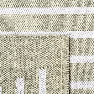 SAFAVIEH Montauk Collection 6' x 9' Light Green/Ivory MTK313W Handmade Flatweave Boho Farmhouse Cotton Modern Stripe Living Room Dining Bedroom Area Rug