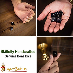 Lord of Battles Viking Medieval Horn Dice D&D Set of 6 with Inlaid Pips | Hand Made from Natural Ox Horn & Bone | Extremely Robust | Roleplaying Game Dice (Genuine Horn)