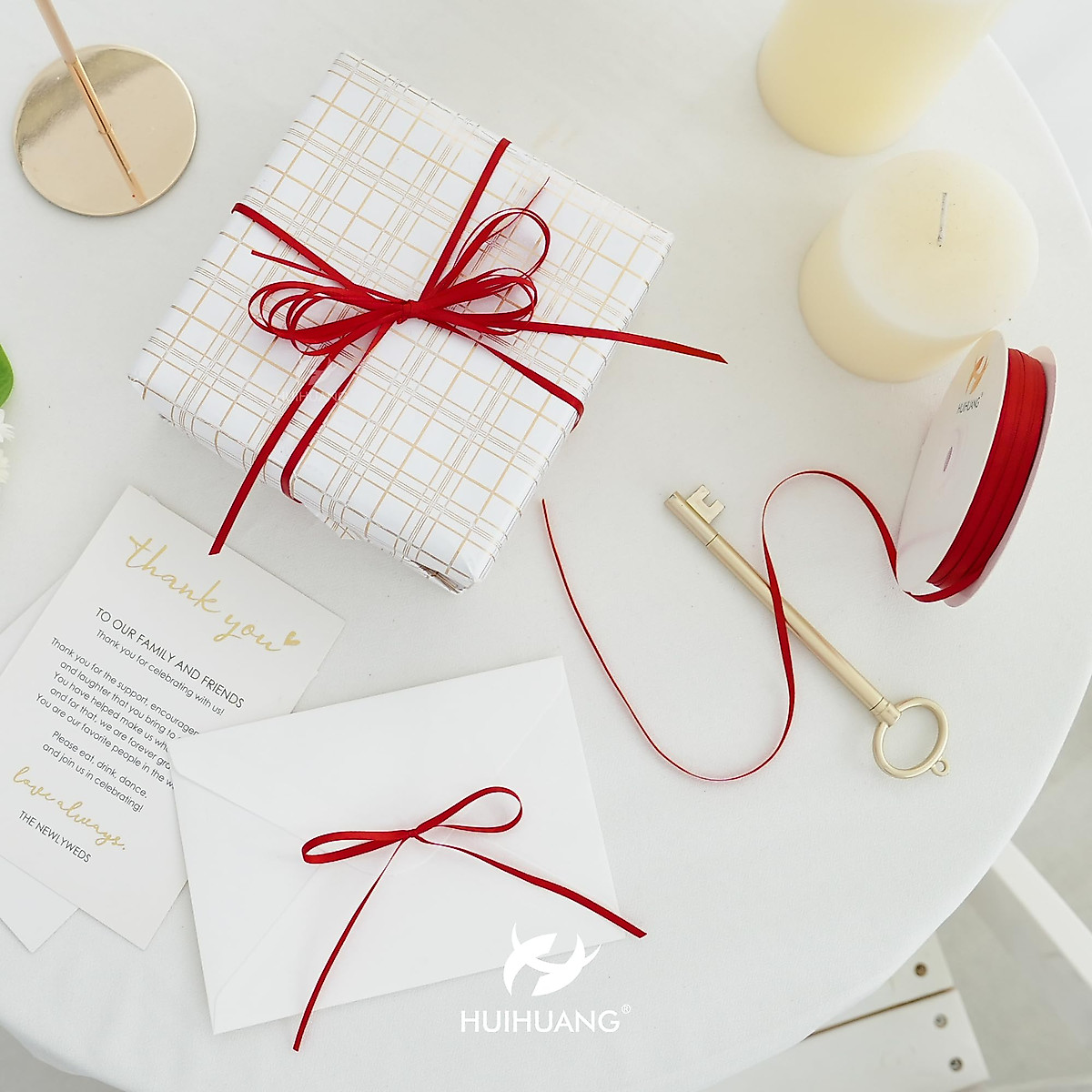 HUIHUANG Solid Color Satin Ribbon 1/8 inch x 100 Yards Roll Ribbon Thin Red Satin Double Face Crafts Ribbon for Crafts Sewing Christmas Gift Wrapping DIY Bows (Red)