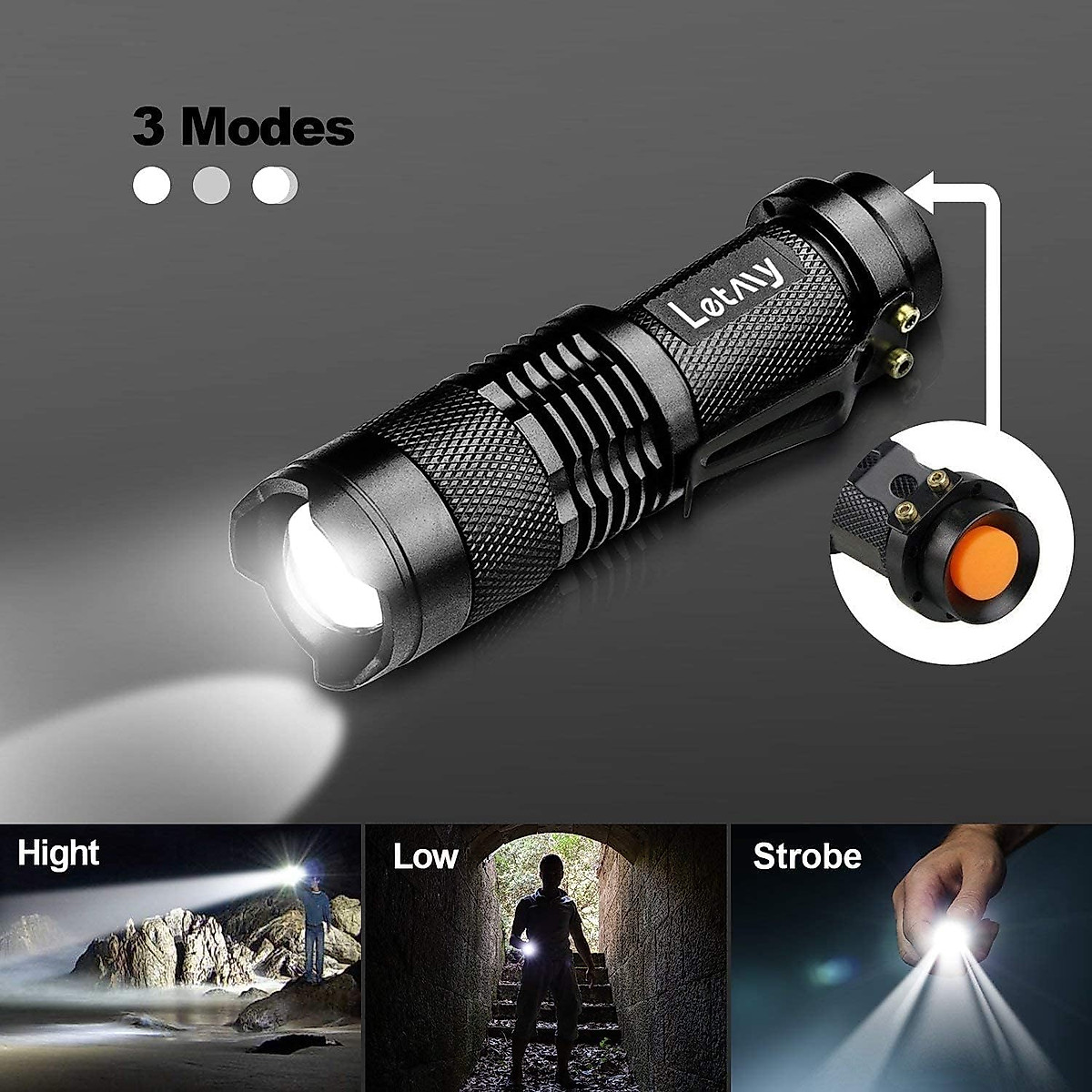LETMY Tactical Flashlight, Super Bright LED Mini Flashlights with Belt Clip, Zoomable, 3 Modes, Waterproof - Best EDC Flashlight for Gift, Hiking, Camping, Hurricane & Power Outage (2 Pack)