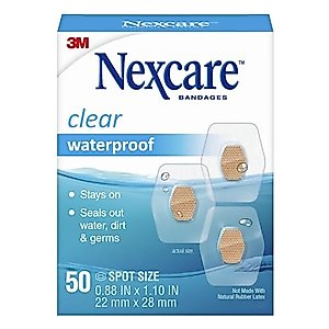 Nexcare Waterproof Clear Bandages, Covers And Protects, 360 Degree Seal Around The Pad Offers Protection Against Water, Dirt, And Germs, 0.88 x 1.1 in, 50 Count(Pack of 3)