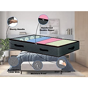 Underbed Storage Bags Organizer, Pack of 6 Foldable Under Bed Storage Containers with Sturdy Zipper Holder, Breathable Storage Bins with 4 Handles and Clear Window for Comforter, Blankets, Clothes and Toys.