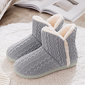 OhMill Flat Heel Slipper Boots Women Slippers Comfort Knit Boots Winter Warm Outdoor Indoor Full Wrap High-Top Shoes (7-8, Grey)
