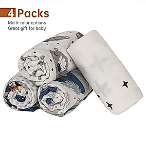 Viviland Muslin Baby Swaddle Blankets, Bamboo Cotton Soft Nursery Swaddle for Newborn Boys and Girls, Gender Neutral Receiving Blankets for Infants, Raccoon & Fox Pattern, 47 * 47 inches 4 Pack