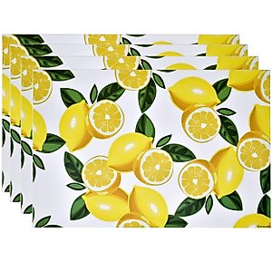 Disposable Lemons Paper Place Mats 50 Pack 11”x 17” Rectangle Summer Yellow Lemon Slices Citrus Fruit Coated Placemat for Spring Tropical Lemonade Green Leaves Floral Table Mat Dinner Party Decor