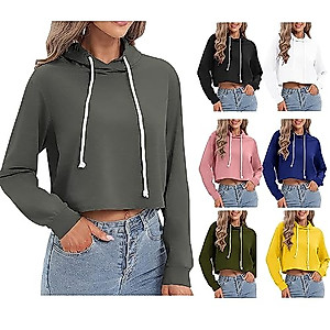 Mittory Women's Cropped Hoodie Long Sleeve Drawstring Sweatshirt Casual Cute Pullover Workout Crop Tops