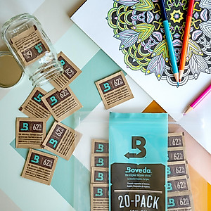 Boveda 62% Storage Humidifier Packets - 2 Way Humidity Control Packs- Size 1-20 Count Resealable Bag - Storage Container Accessories - Bulk Humidity Packs - Relative Humidity Packs - Packet