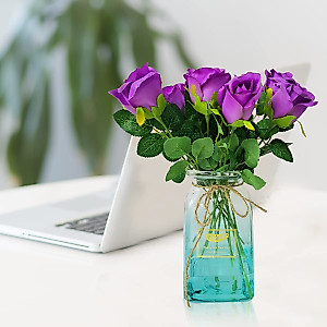 Daggnol Artificial Purple Rose Flowers Silk Rose Realistic Fake Rose with Stem Rose Bouquet for Wedding Bridal Party Home Garden Decor (12PCS Purple)