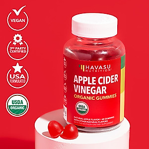 Organic Apple Cider Vinegar Gummies | ACV Gummies to Support Digestive Health and Gut Flora for Digestion | Natural Apple Flavor | 60 Organic, Vegan, and Non-GMO Apple Cider Vinegar Gummies