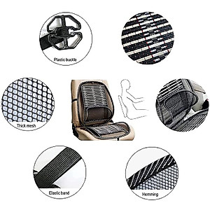 Doxenem Ergonomic Car Seat Office Chair Bamboo Chip Cover Cushion with Wire Mesh Lumbar Back Support,Breathable Black Mesh with Strap Comfortable Ventilate Support Cushion Pad, for Back Pain Relief