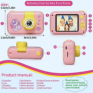 Kids Camera,2.4in IPS Screen Digital Camera,180°Flip Lens Camera,Children Selfie Camera with Playback Game,Christmas/Birthday Gift for 4 5 6 7 8 9 10 11 Year Old Girl Boy (Pink)