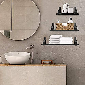 Flexzion Rustic Floating Book Shelves for Wall - Wall Mounted Set of 3 Floating Shelves for Bedroom, Bathroom, Kitchen, Living Room, and Plants - Floating Shelf, Dark Gray