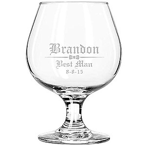 Engraved Brandy Glass Snifter Wedding Bow Tie Custom Personalized
