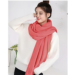 Wander Agio Women's Wraps Warm Long Scarves Winter Scarfs Pure Color Scarf Tassel Melon Red