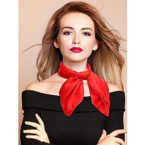SATINIOR 3 pcs neck scarf Women Silk Chiffon Neck Scarf Square Scarf Satin Headscarf ascot Neck Scarves for Women(Red, 23.62 x 23.62 Inches)