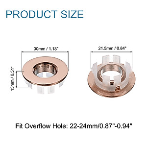 uxcell 8pcs Sink Overflow Rings, Bathroom Kitchen Basin Trim Bath Sink Hole Round Hollow Brass Overflow Drain Cover Insert in Hole (Rose Gold)