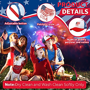 Jeyiour 12 Pcs Patriotic American Flag Hat 4th of July Baseball Cap Adjustable Trucker Hat Mesh Cotton Cap for Men Women (Blue, Red,USA)