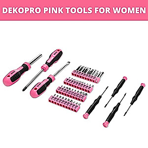 DEKOPRO Pink Tool Set for Women Ladies Girls, 226-Piece Household Hand Tool Kit with Wide Mouth Open Storage Tool Bag for DIY, Home and Equipment Maintenance