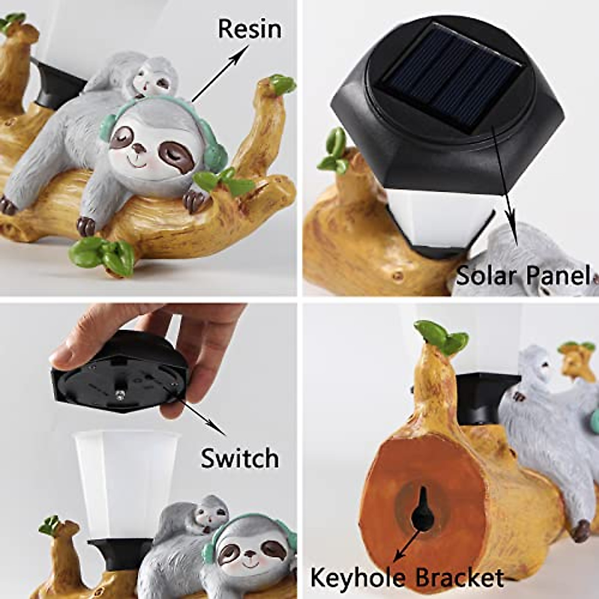 Solar Lights Outdoor Decorative Hedgehog Garden Statues,Garden Decor Patio Backyard Lawn Decorations Resin Animals Figurines,Best Gift Yard Art for Adults and Kids (Sloth)