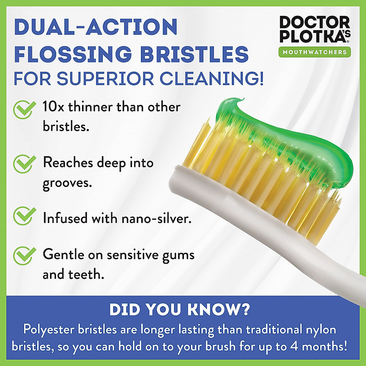 MOUTHWATCHERS Dr Plotkas Extra Soft Flossing Toothbrushes and Whitening Toothpaste Manual Soft Toothbrushes for Adults | Natural Toothpaste | Pack of 4 Toothbrushes and 2 Toothpastes, Colors May Vary